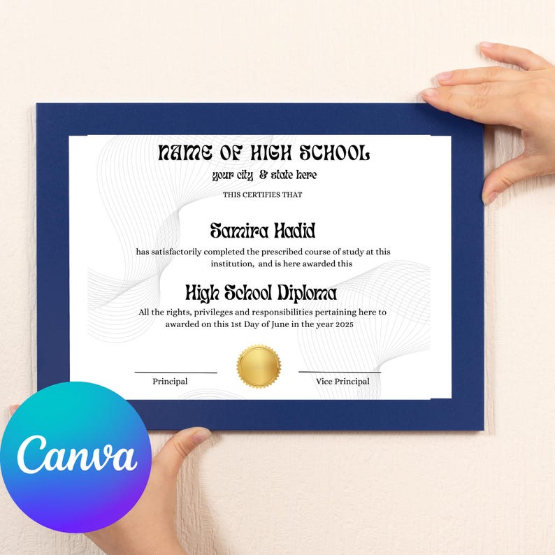 Printable School Diploma Middle School High School Certificate Eighth ...