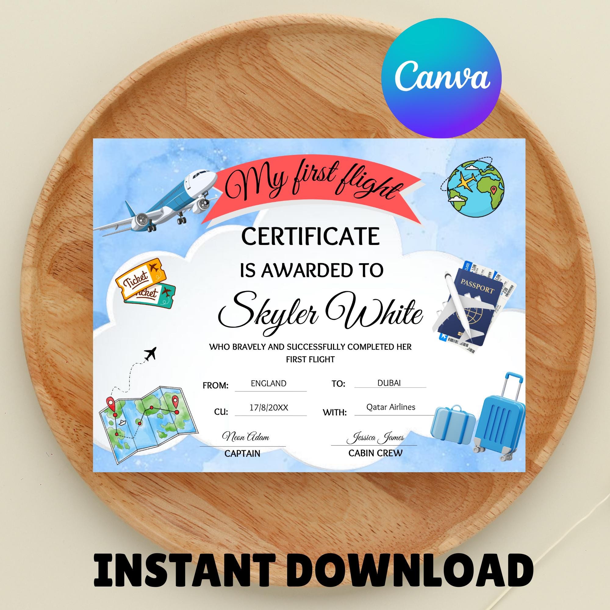 My First Flight Certificate, Kids Certificate, Editable Certificate ...