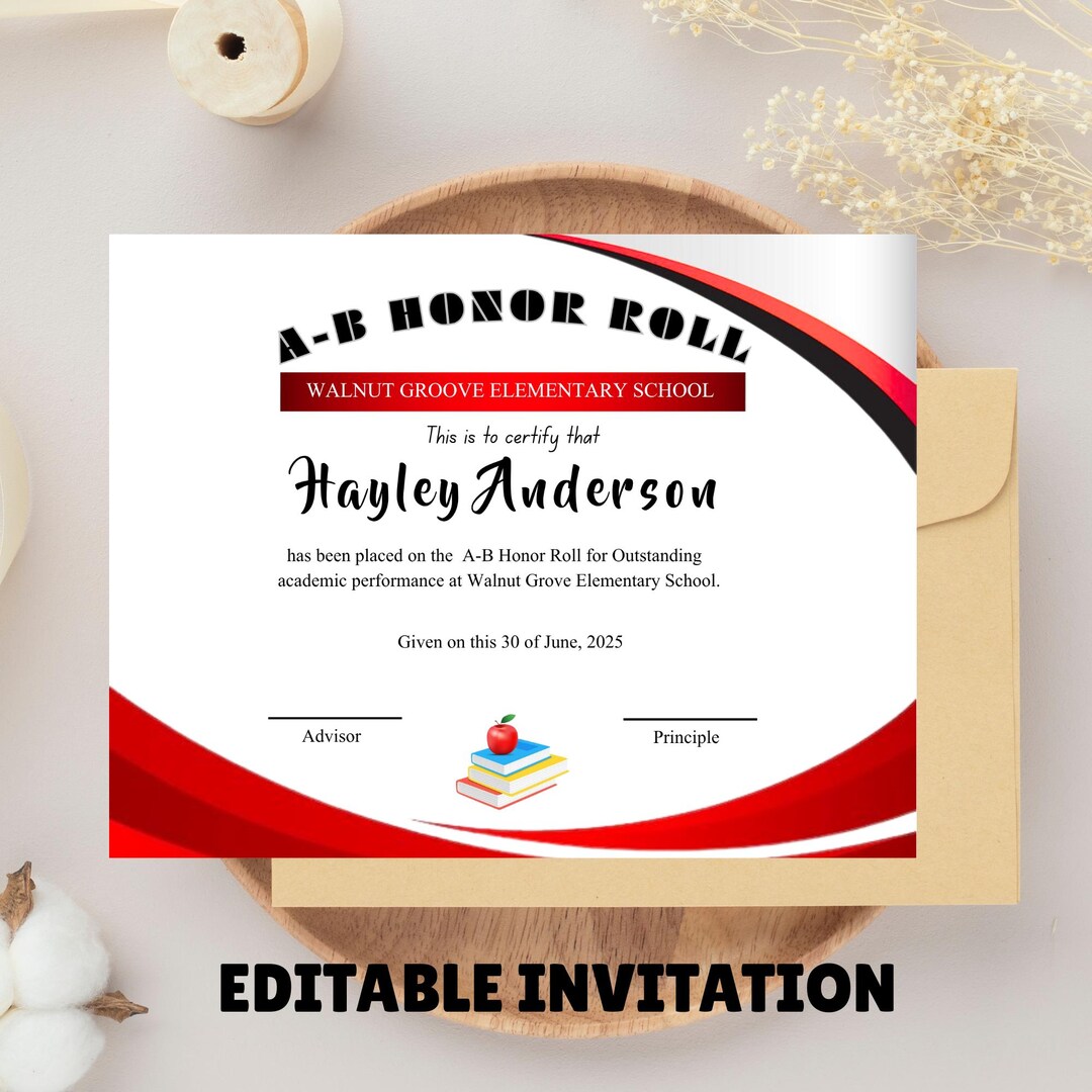 Red Black School Award Printable Award, Elementary High School Award ...