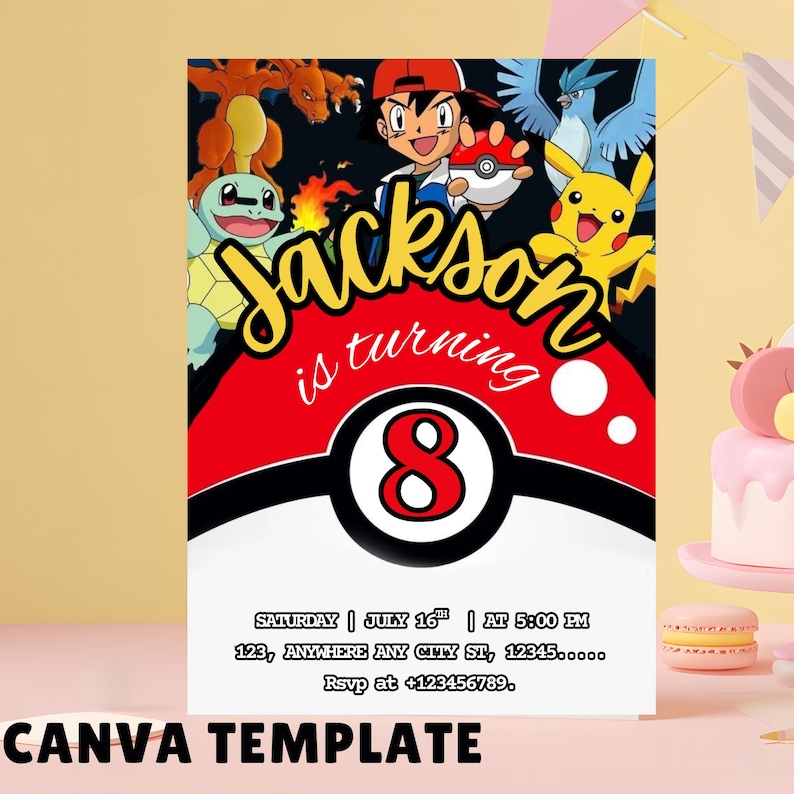 Editable Pokemon Invitation, Pokemon Birthday Invitation, Printable ...