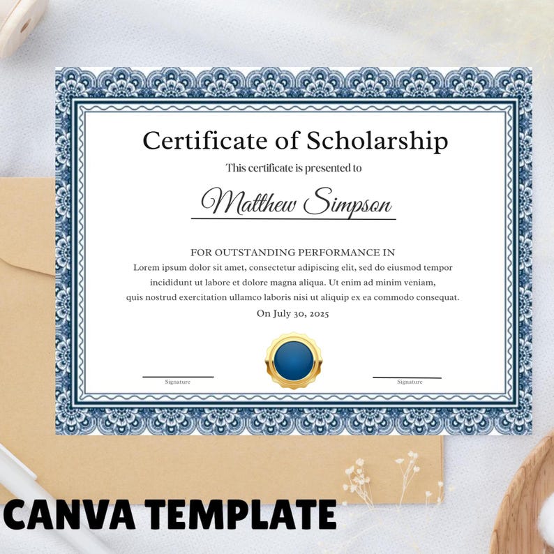 Editable Scholarship Certificate Template, Scholarship Award, Award ...