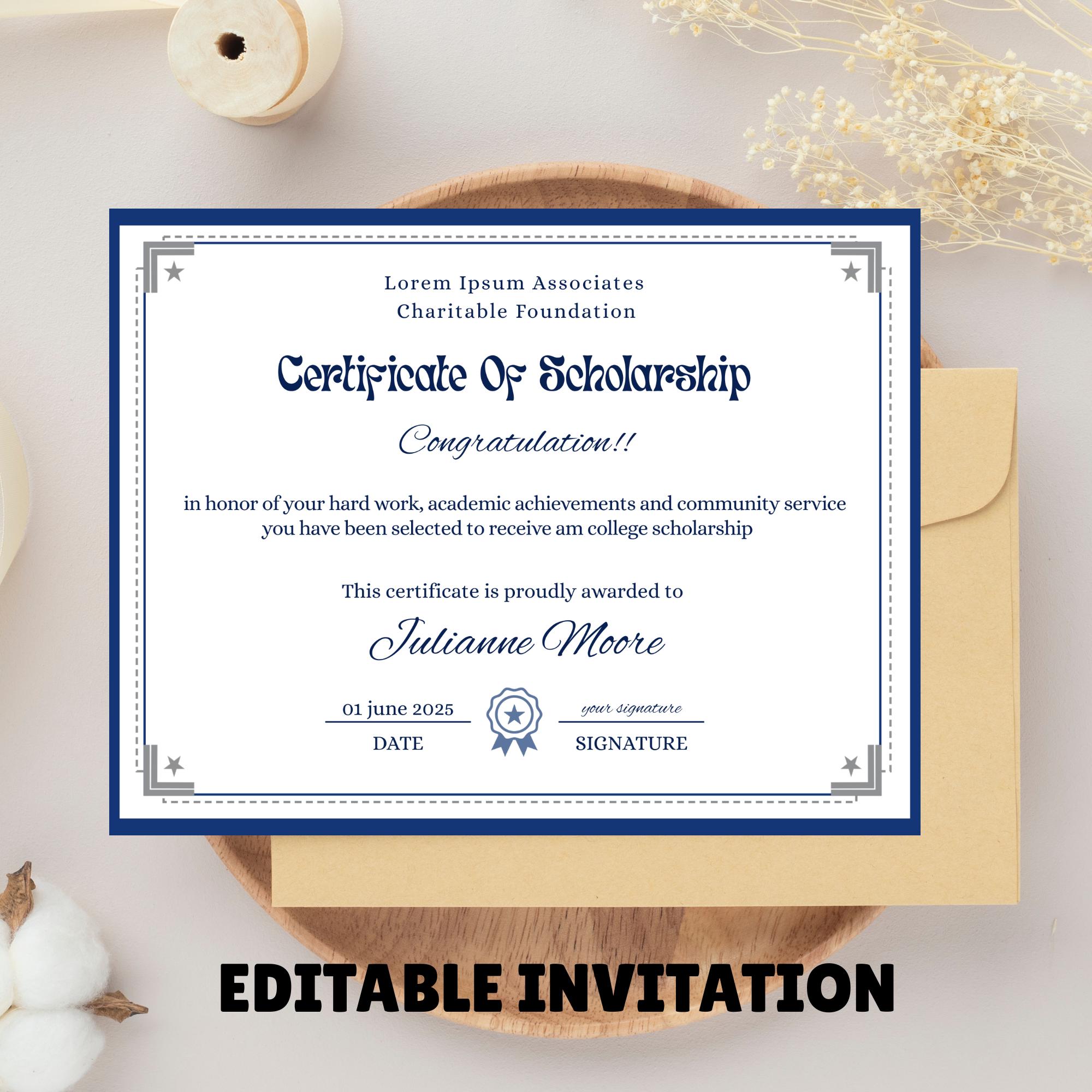 Certificate of Scholarship, Scholarship Award Certificate Template ...