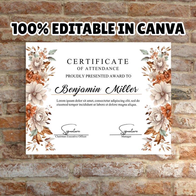 Editable Minimalist Attendance Certificate Template, Canva Simple Award ...