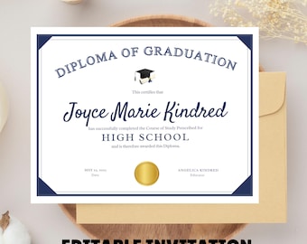 Printable Diploma of Graduation Personalized Middle School Certificate ...