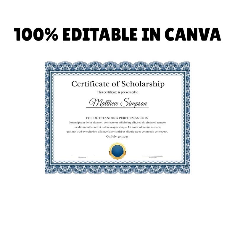 Editable Scholarship Certificate Template, Scholarship Award, Award ...