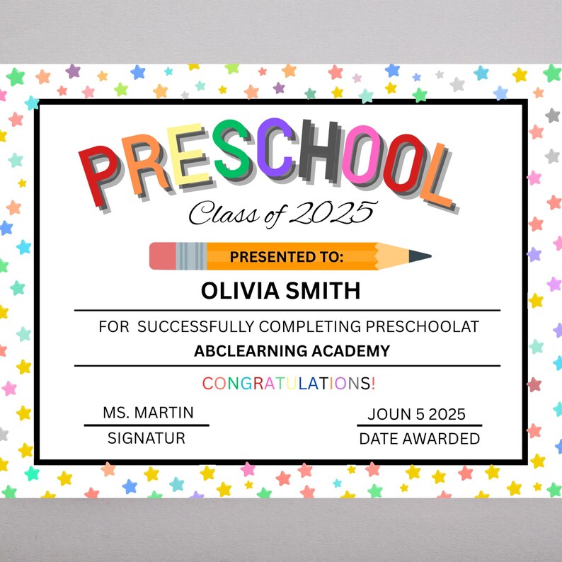 Kindergarten Graduation Certificate, Kindergarten Diploma, Kindergarten ...