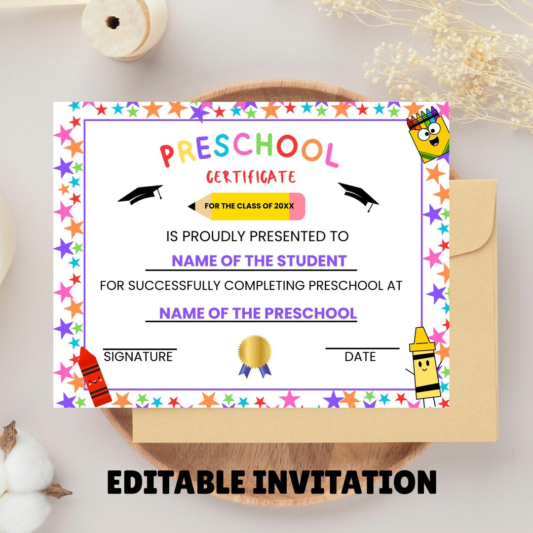 EDITABLE Preschool Graduation Diploma Printable, Girl Personalized ...