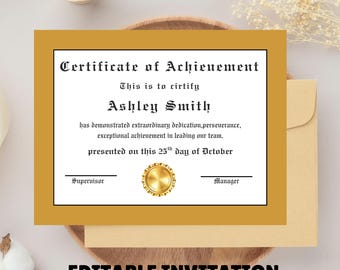 Certificate of Achievement | Editable | Professional Business Template | Gold Border ...
