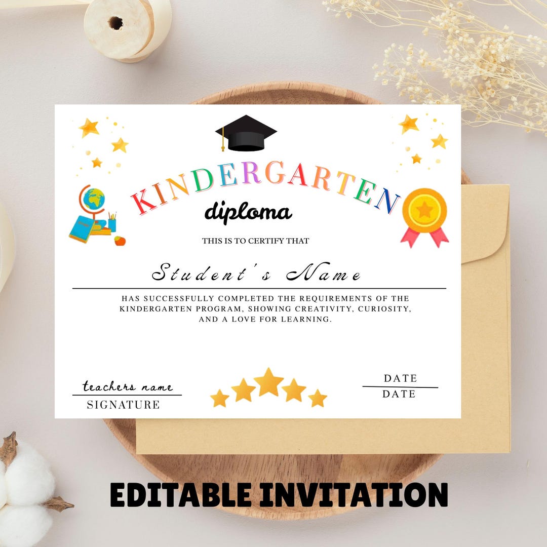 Kindergarten Graduation Certificate, Kindergarten Diploma, Kindergarten ...