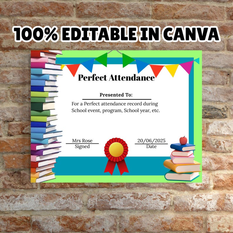 Printable Perfect Attendance Certificate Homeschool or Classroom Reward ...