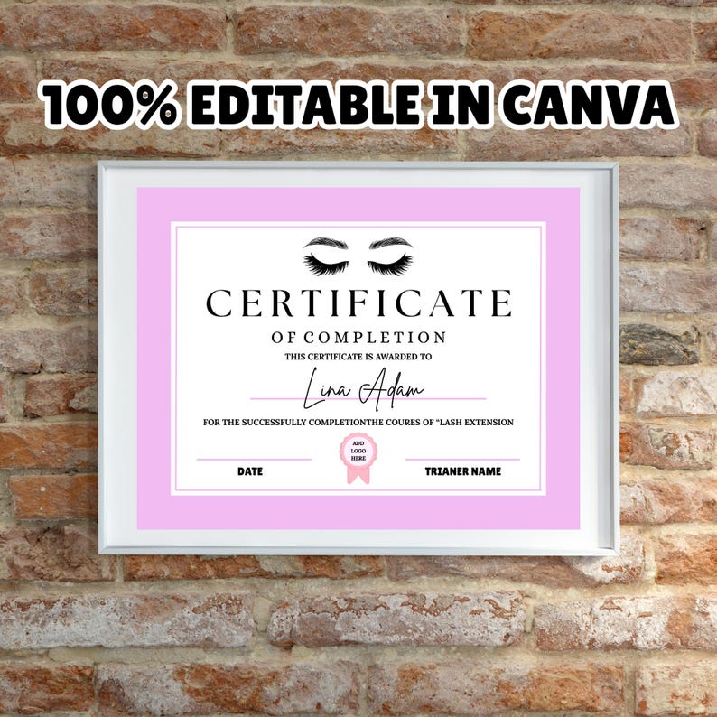 Editable Lash Certificate of Completion Template, Printable Lash ...