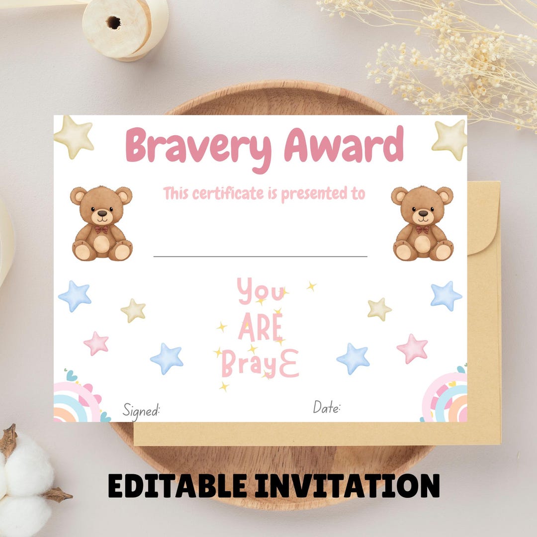 Pink Bravery Award Certificate Back to School Bravery Award Certificate ...