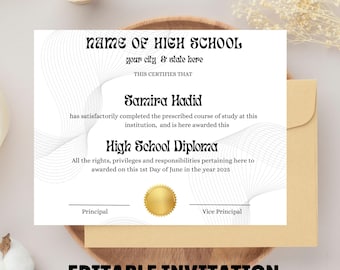 Printable Diploma of Graduation Personalized Middle School Certificate ...