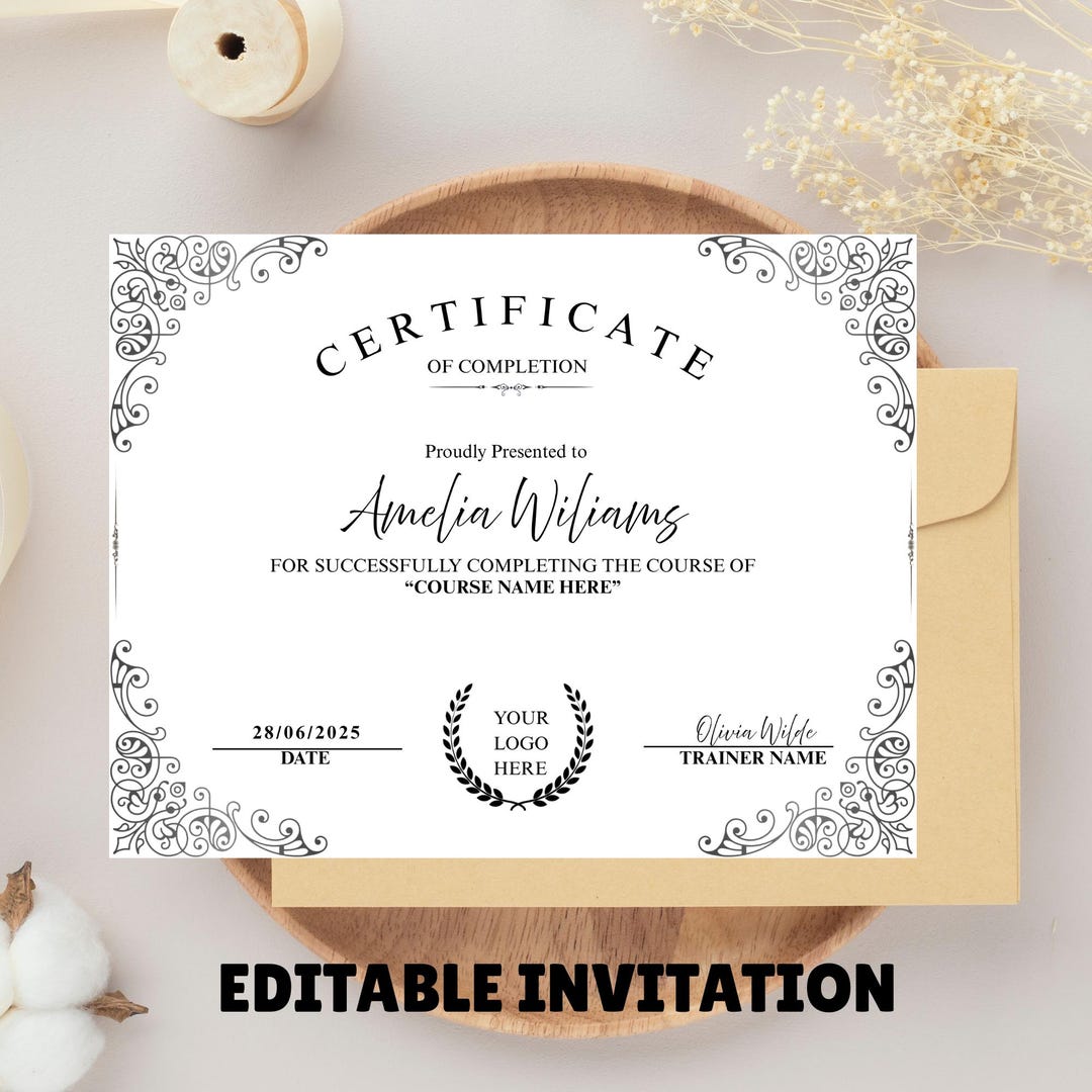 Printable Course Certificate of Completion, Editable Beauty Award ...