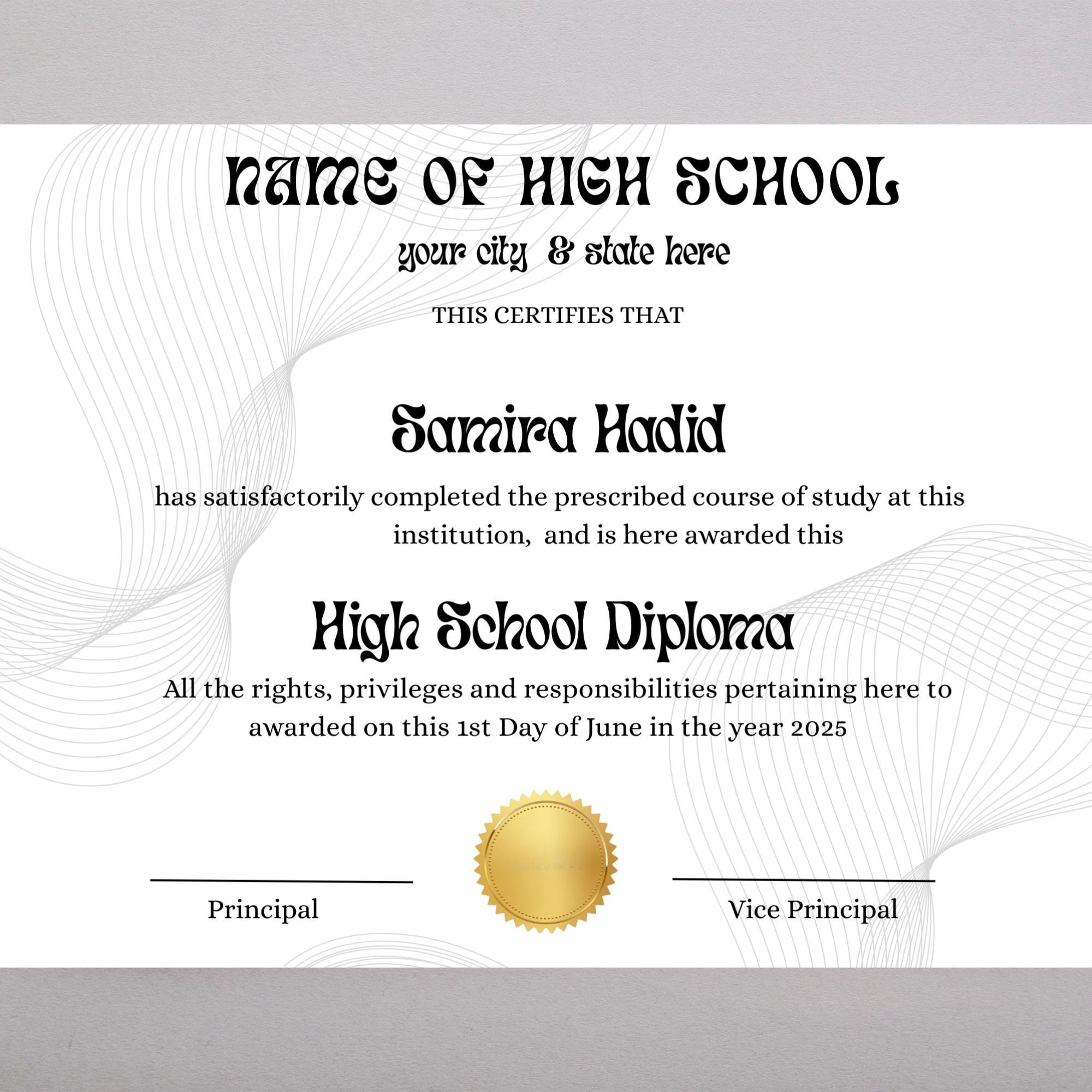 Printable School Diploma Middle School High School Certificate Eighth ...