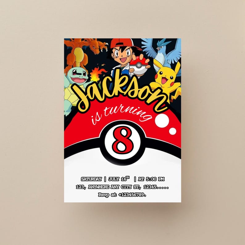 Editable Pokemon Invitation, Pokemon Birthday Invitation, Printable ...