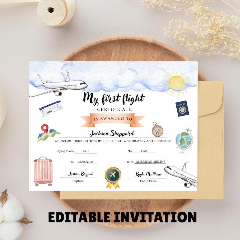 Baby First Flight Certificate - Etsy