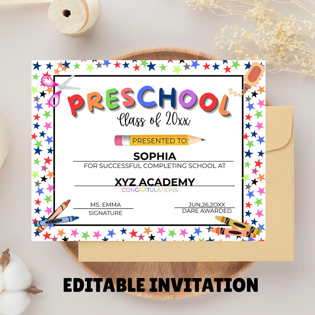 EDITABLE Preschool Graduation Diploma Printable, Girl Personalized ...