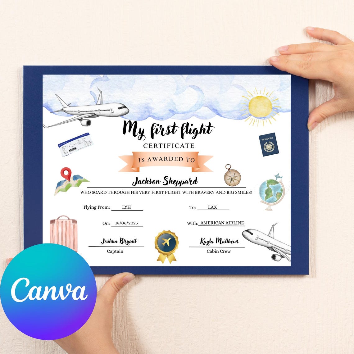 My First Flight Certificates Toddler's Award Surprise Vacation Gift ...