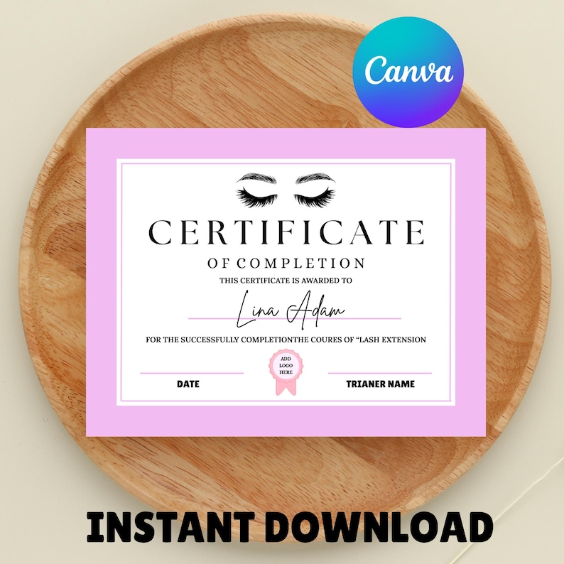 Editable Lash Certificate of Completion Template, Printable Lash ...