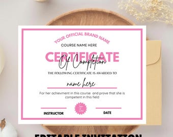 Pink Certificate of Completion Template, MUA, Nail Tech, Hairstylist ...