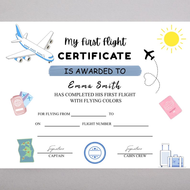 Editable My First Flight Template First Flight Certificates for Kids ...