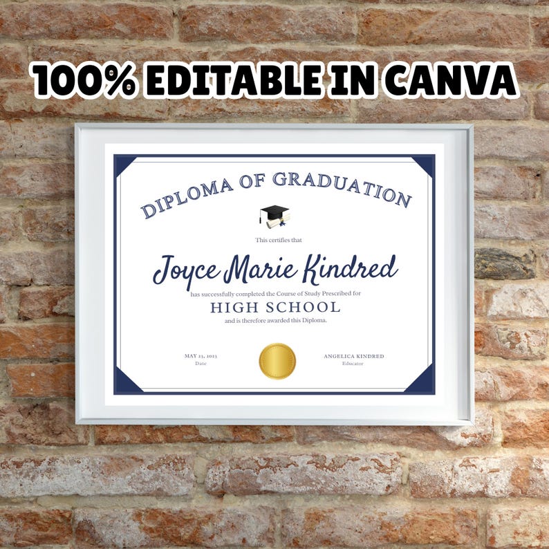 Printable School Diploma Middle School High School Certificate Eighth ...