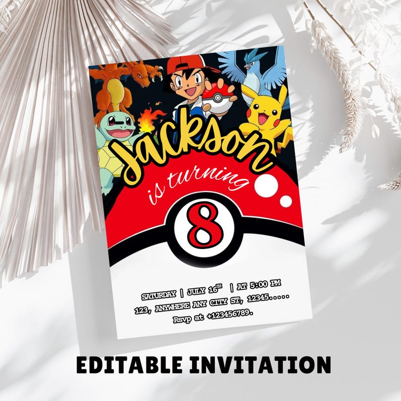 Editable Pokemon Invitation, Pokemon Birthday Invitation, Printable ...