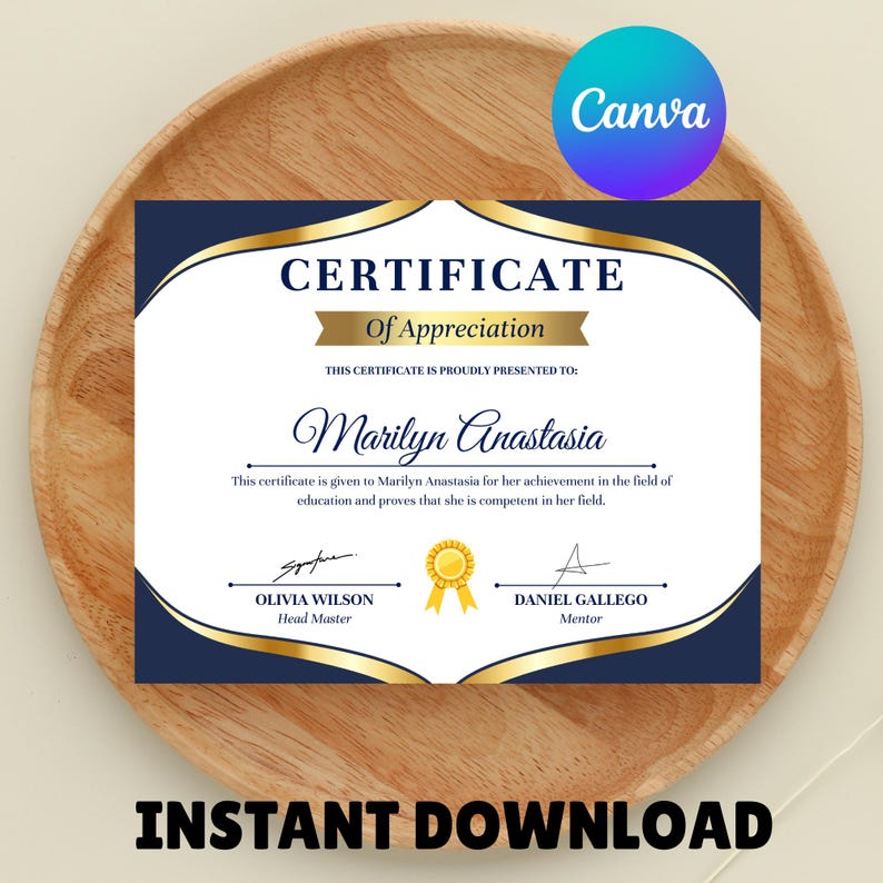 Editable Certificate of Appreciation Template Canva | Printable Award ...