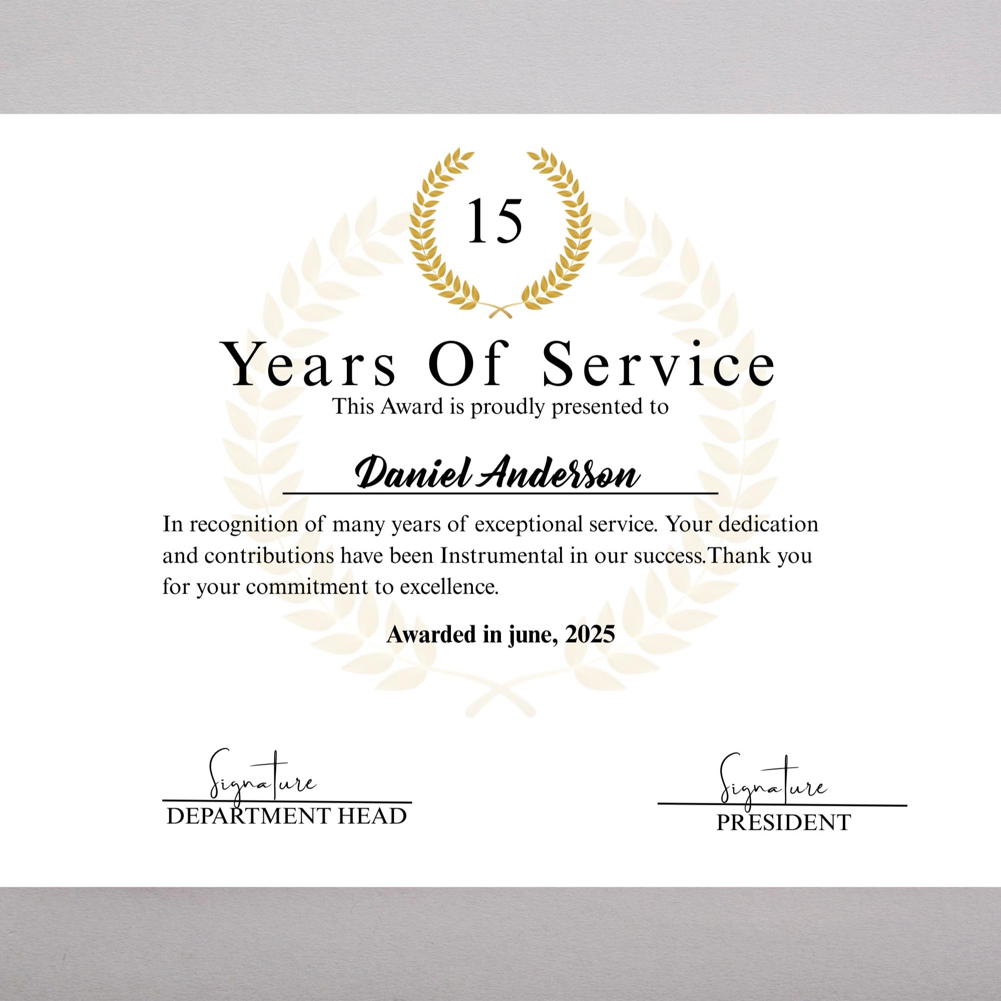Editable Years of Service Award Certificate, Employee Work Anniversary ...