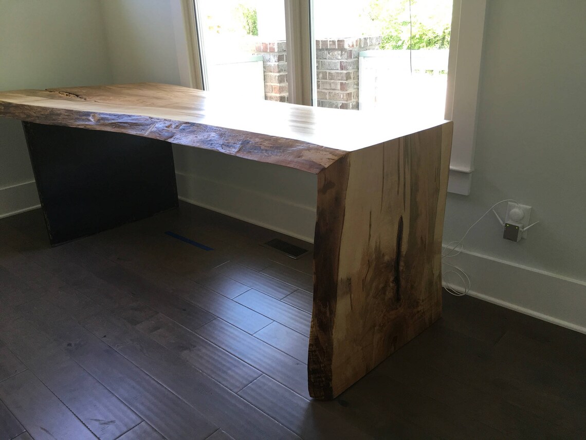 Live Edge Maple Slab Waterfall End Desk Wood Slab Table Ambrosia Maple ...