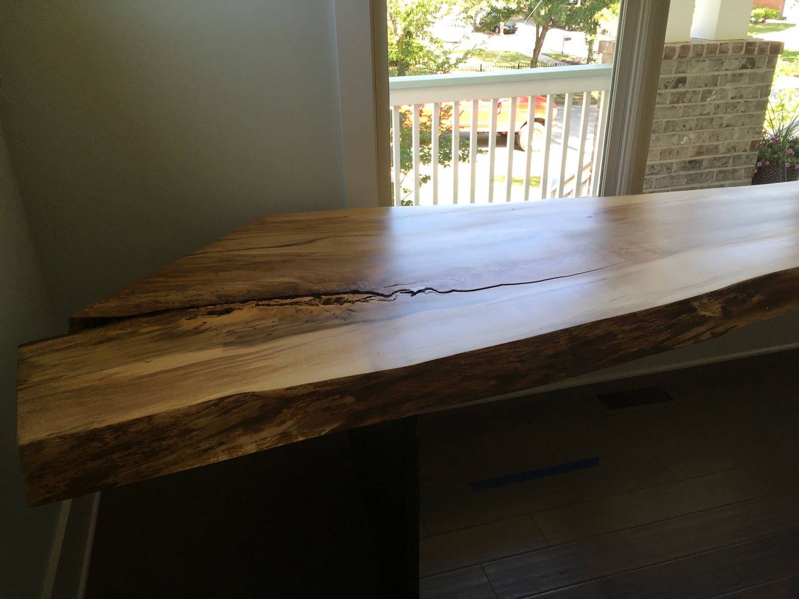 Live Edge Maple Slab Waterfall End Desk Wood Slab Table Ambrosia Maple ...