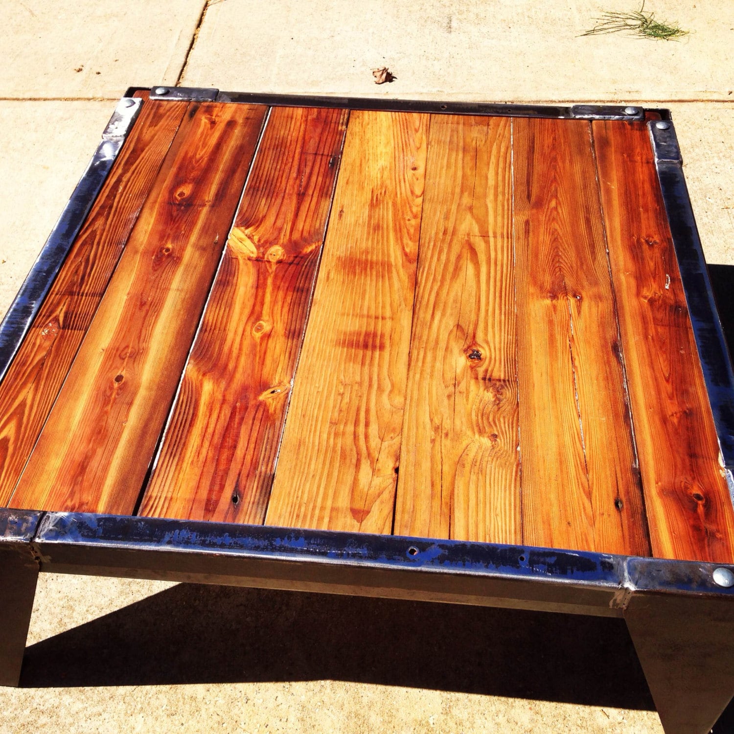 Modern Rustic Reclaimed Coffee Table Steel and Reclaimed Pine Flooring ...