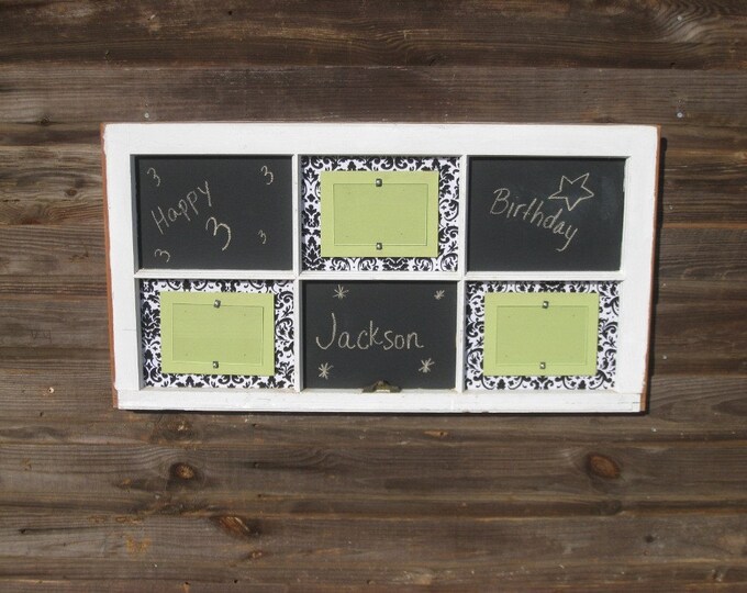Picture Frame From a Antique Window With Chalkboard and Fabric Accents ...