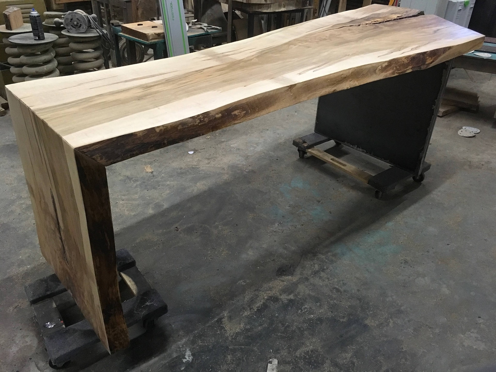 Live Edge Maple Slab Waterfall End Desk Wood Slab Table Ambrosia Maple ...