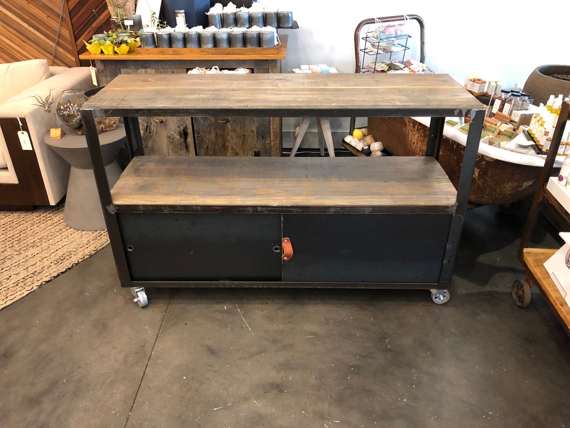 Raw Steel Rolling Bar Cart / Entertainment Cart - Etsy