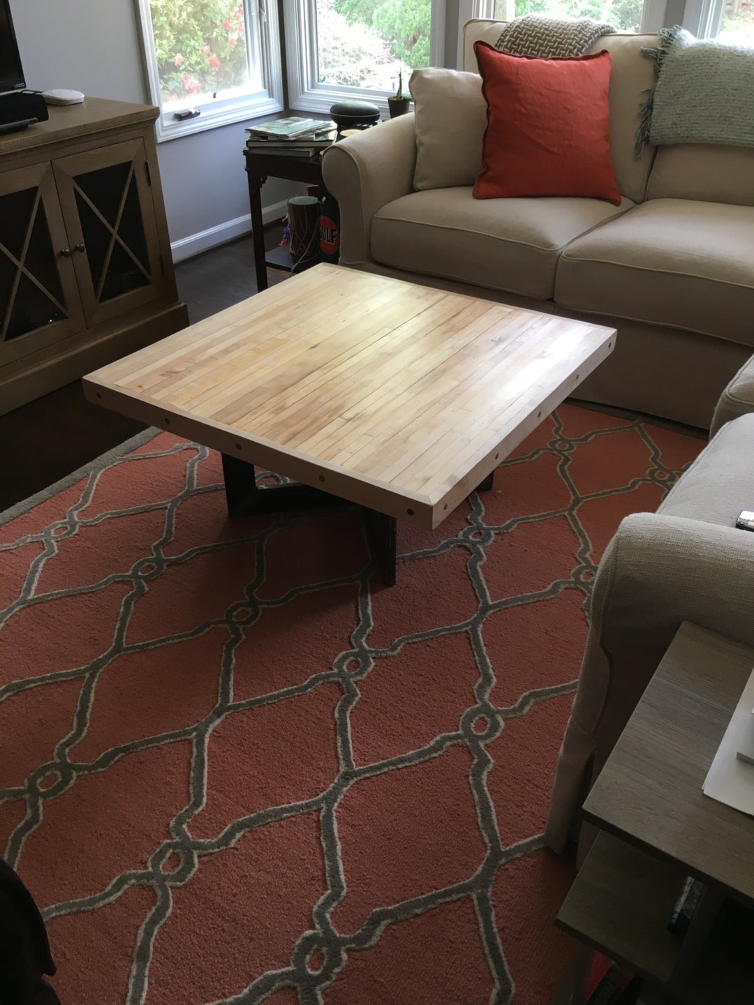 Coffee Table From Reclaimed Bowling Lane and Rectangle Steel Maple or ...