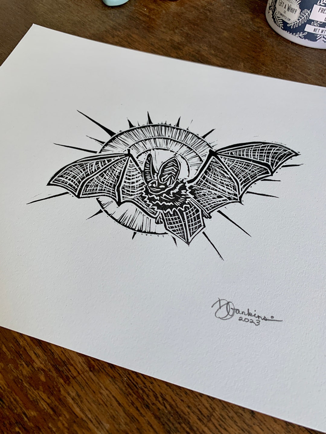 Bat : Original Linocut Print - Etsy