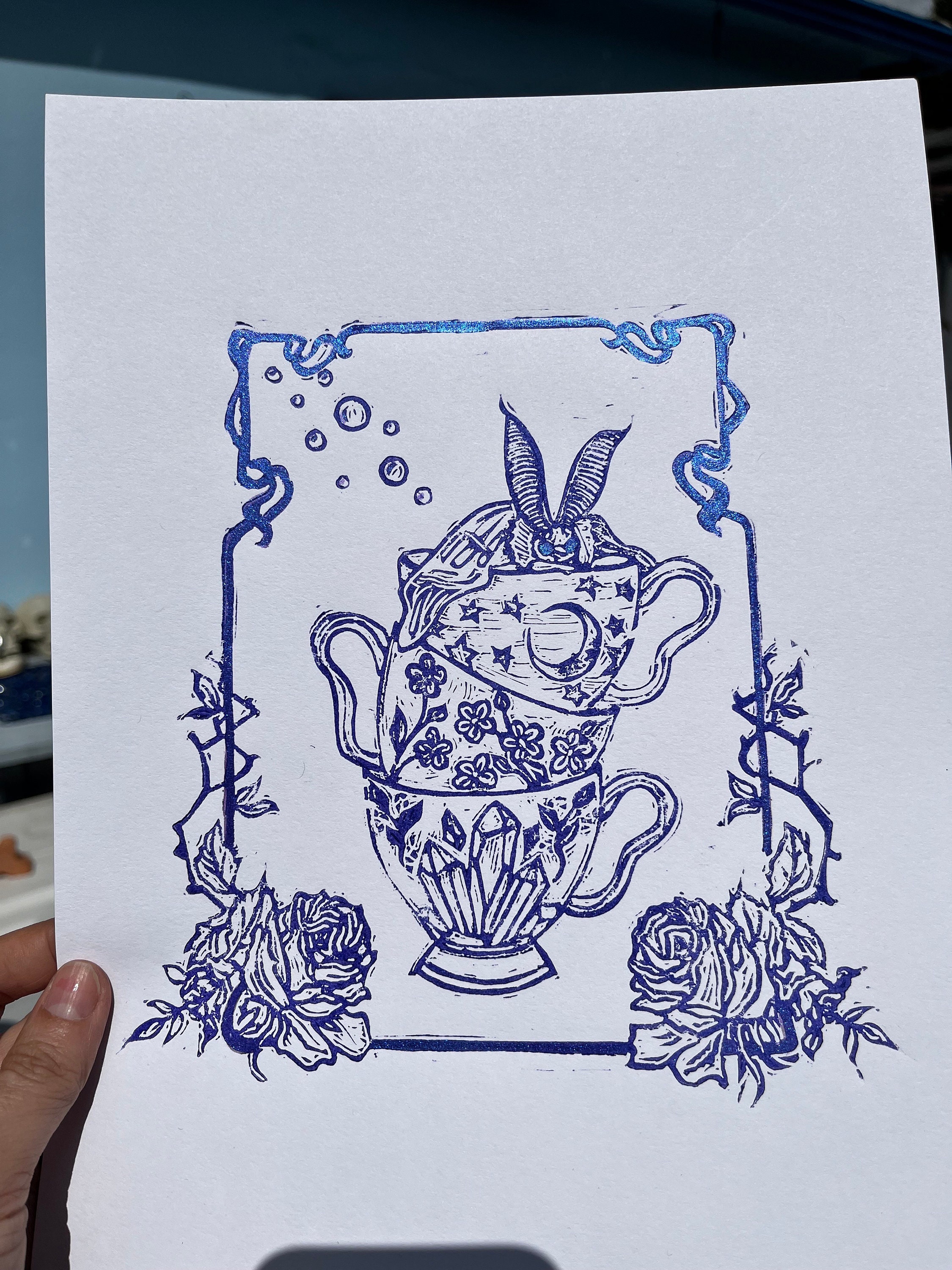 Teacup Moth : Original Linocut Print - Etsy