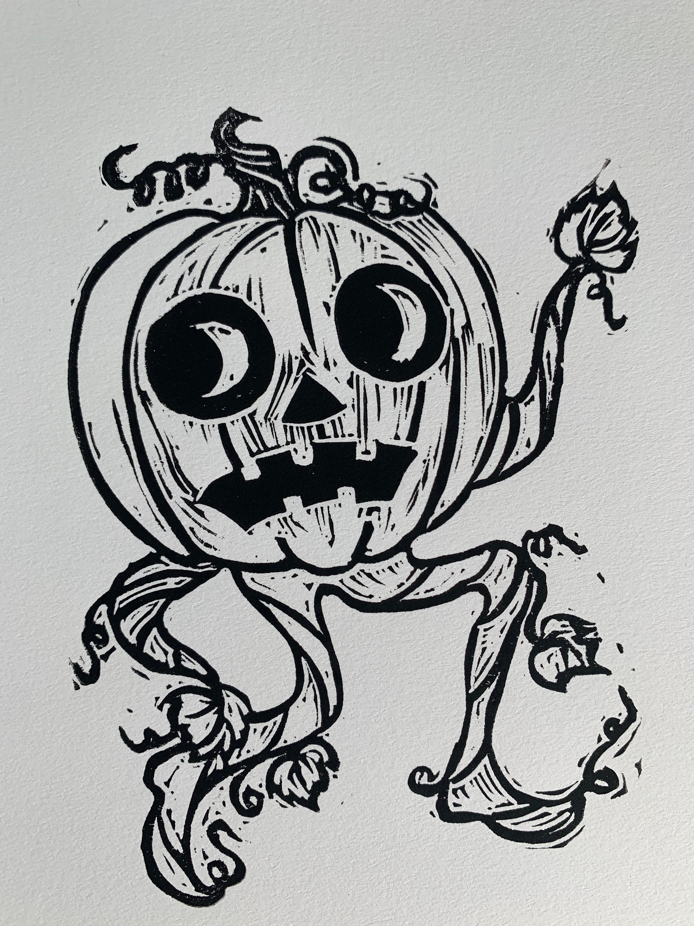 Running Pumpkin : Original Linocut Print - Etsy