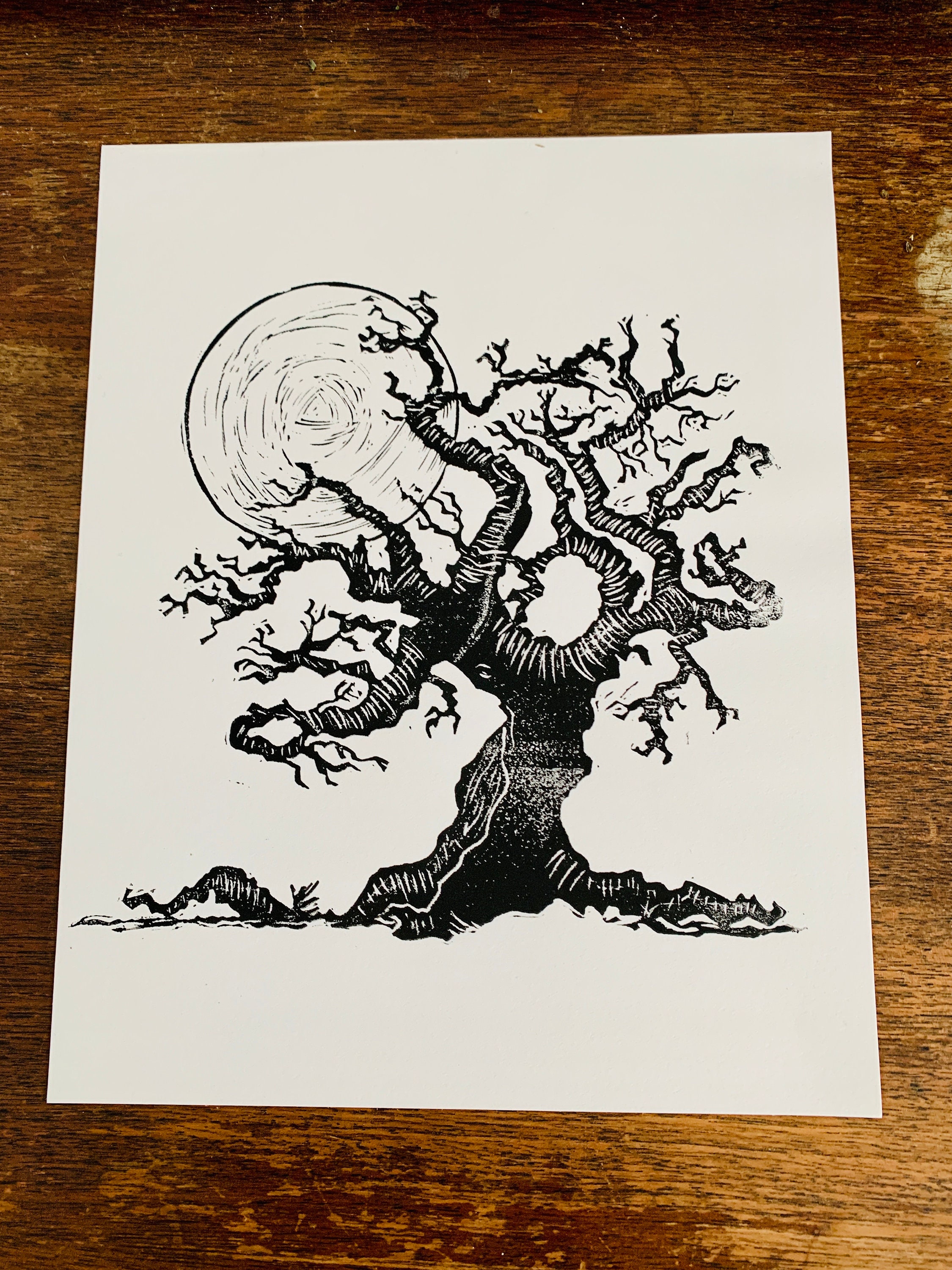 Spooky Tree : Original Linocut Print 8x10 V - Etsy