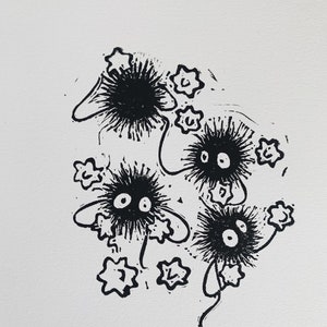 Soot Sprites / Susuwatari : Original Linocut Print - Etsy