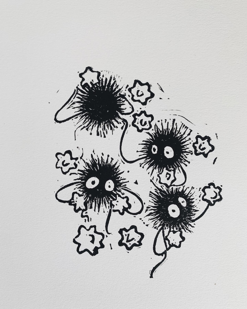 Soot Sprites / Susuwatari : Original Linocut Print - Etsy