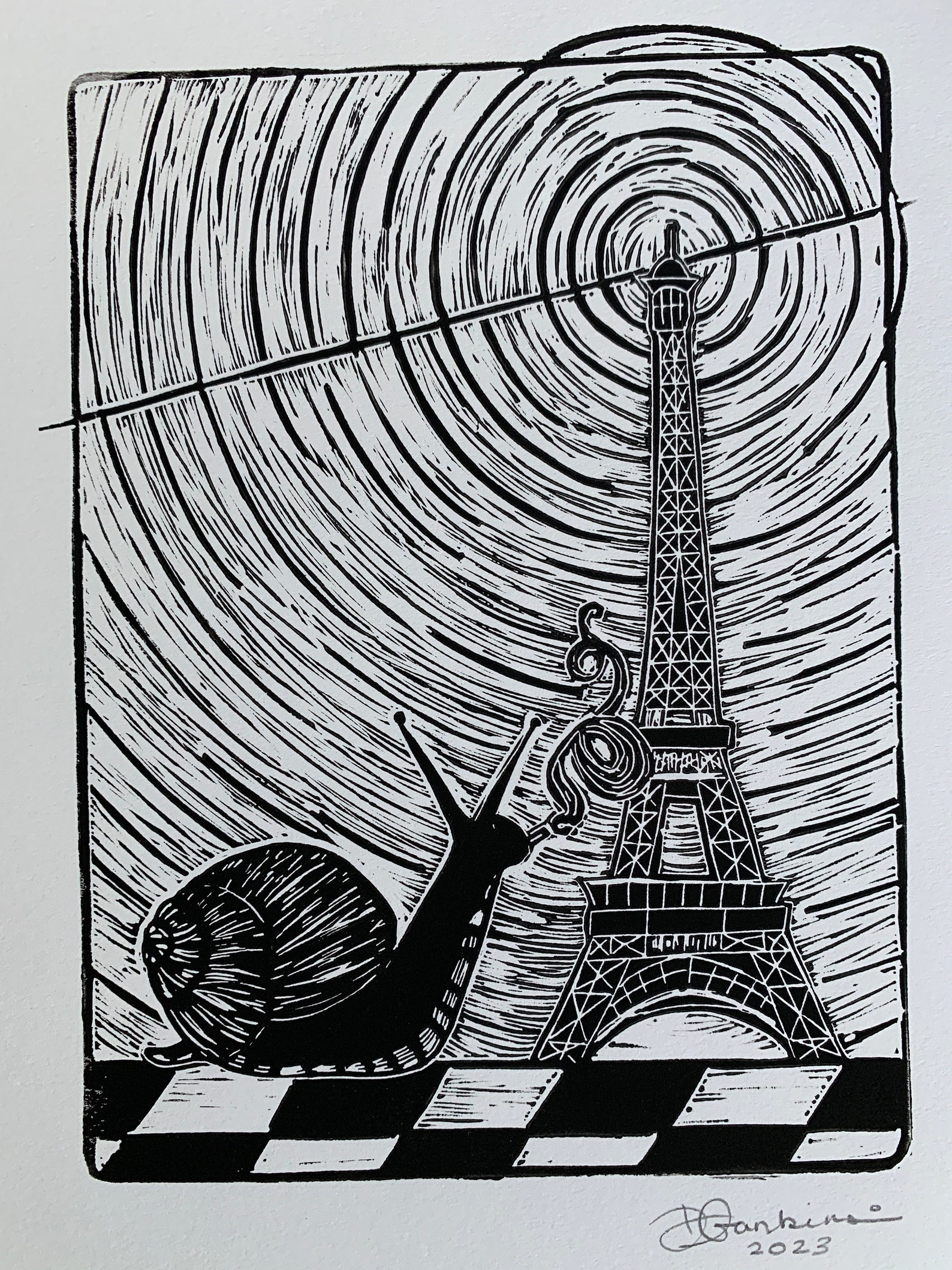 Escargot an Eiffel : Original Linocut Print - Etsy