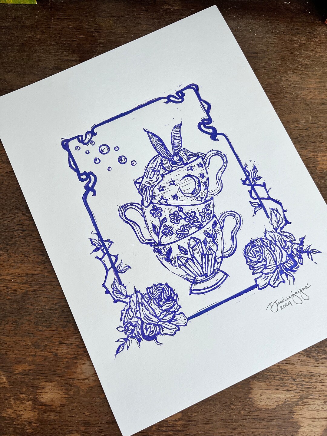 Teacup Moth : Original Linocut Print - Etsy