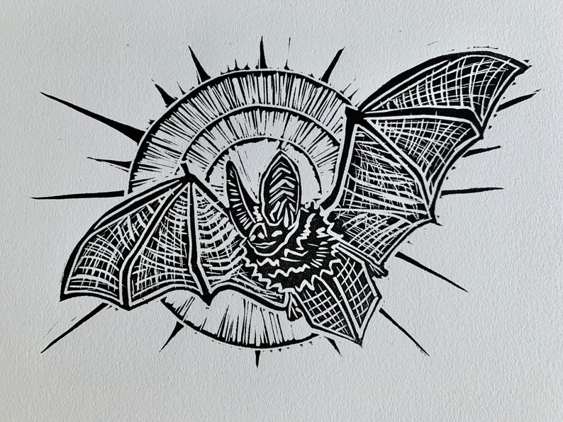 Bat : Original Linocut Print - Etsy