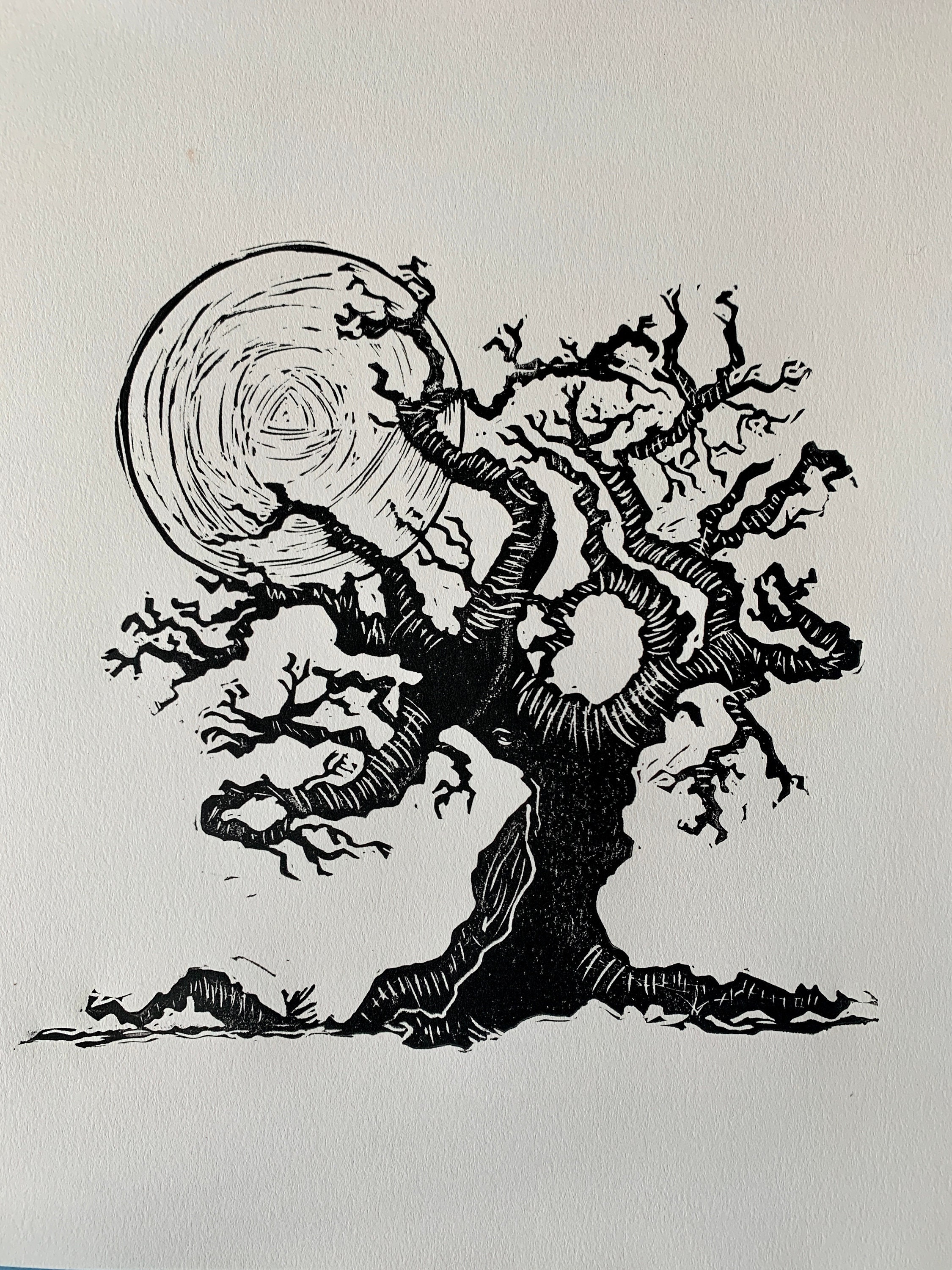 Spooky Tree : Original Linocut Print 8x10 V - Etsy