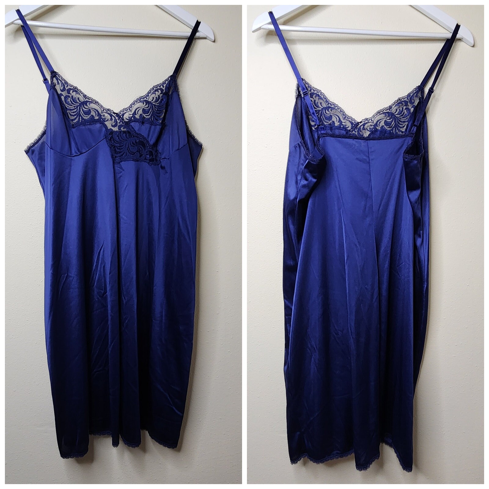 Vintage Navy Blue Full Slip With Lace Detail Size M Made in USA - Etsy