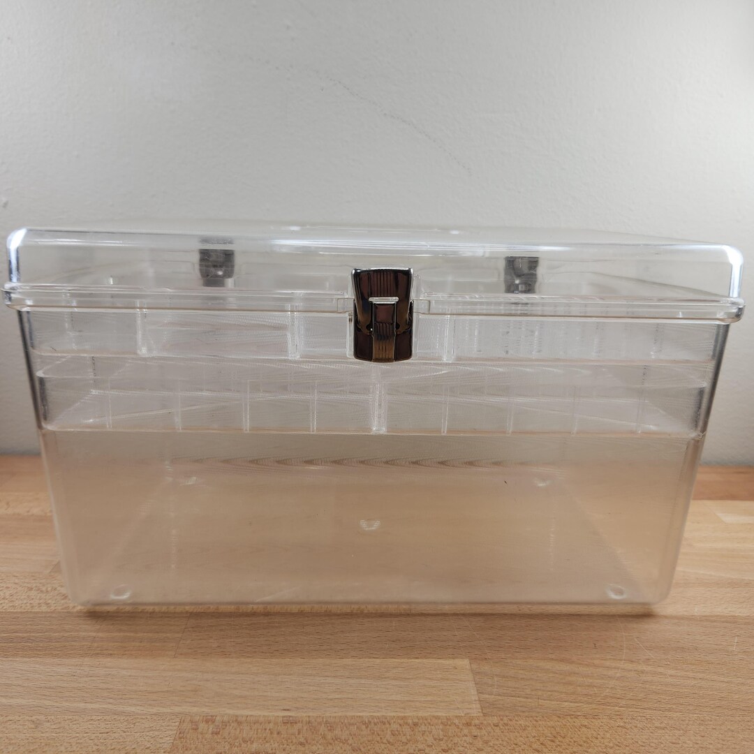 Vintage Clear Plastic Sewing Storage Box With 2 Removable Trays Thread ...