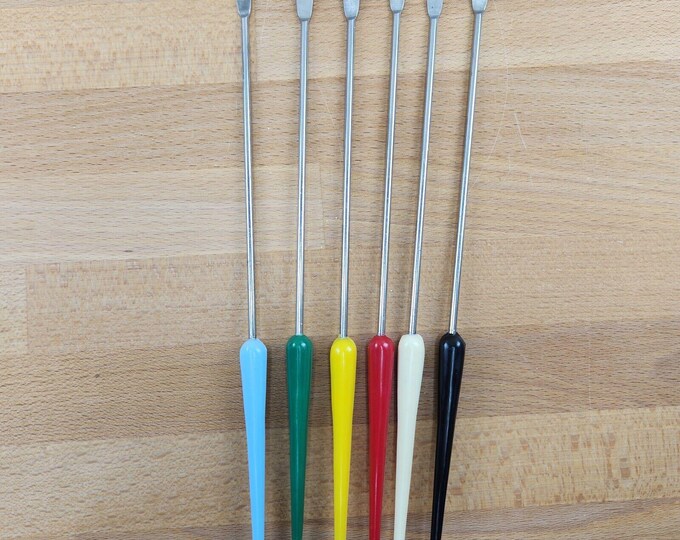 Vintage MCM Fondue Forks- Stainless Multi-color Plastic Handles- Set of ...